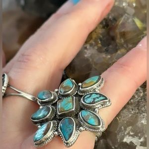 Jewelry | Turquoise Inlay Tile Statement Sterling Silver Cluster Ring ...